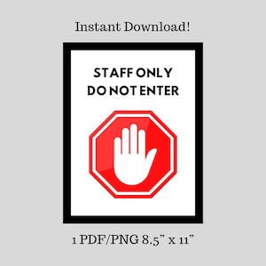 Printable Staff Only Sign, Do Not Enter Sign - Letter Size, Instant ...