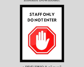 Staff Only Sign, Staff Only Door Sign, Printable Staff Only Sign, Do ...