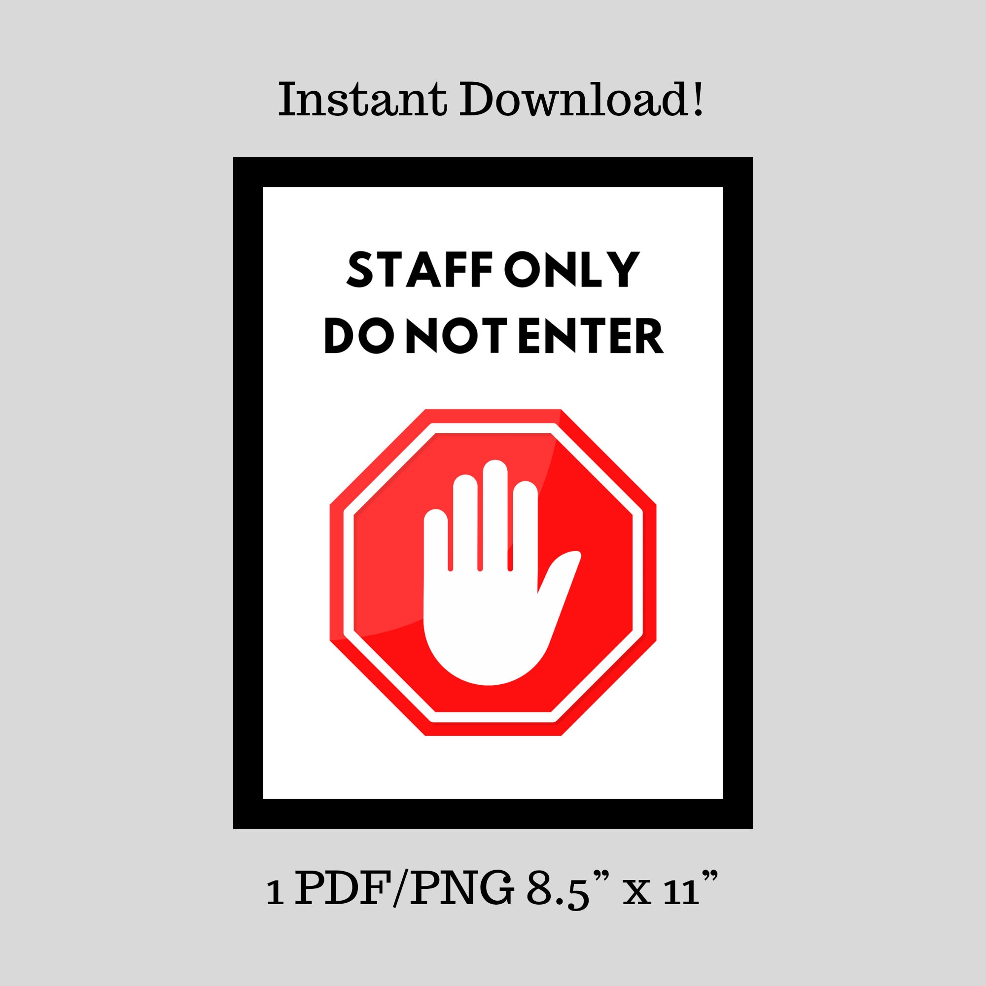 Printable Staff Only Sign, Do Not Enter Sign - Letter Size, Instant ...