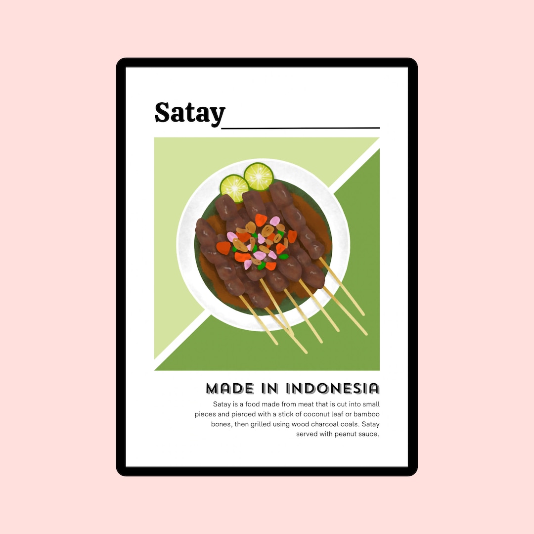Satay Poster | Indonesian Food | Kitchen Decor | Digital Artwork ...