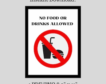 Printable No Food or Drinks Allowed Sign, No Food or Drink Sign, No ...