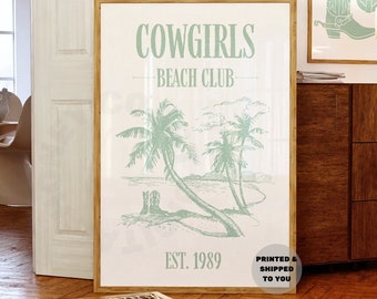 Coastal Cowgirl Digital Prints, Trendy Retro Green Cowgirls Beach Club ...