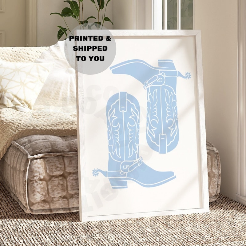 Blue Cowboy Boot Wall Art - Etsy