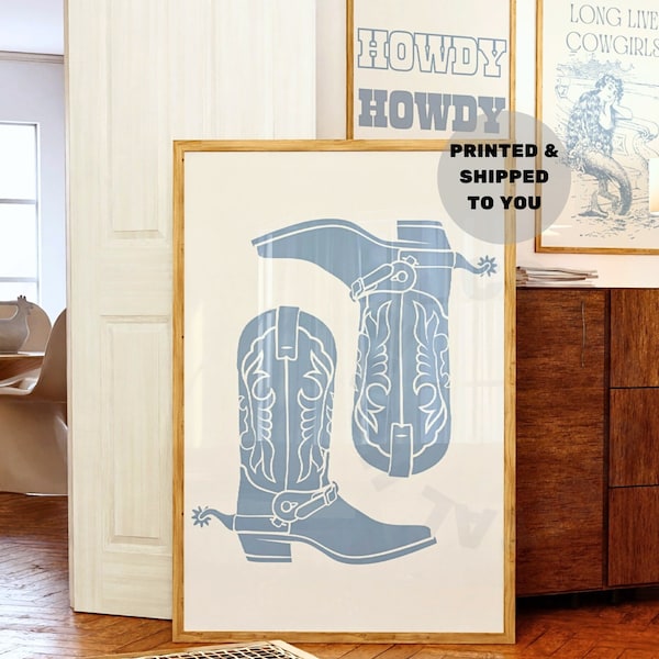 Blue Cowboy Boot Poster - Etsy
