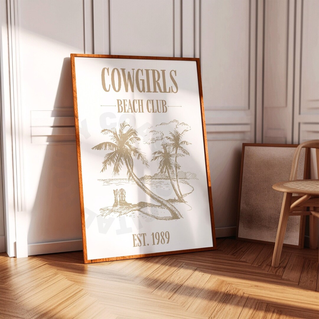 Coastal Cowgirl Digital Prints, Trendy Retro Beige Cowgirls Beach Club ...