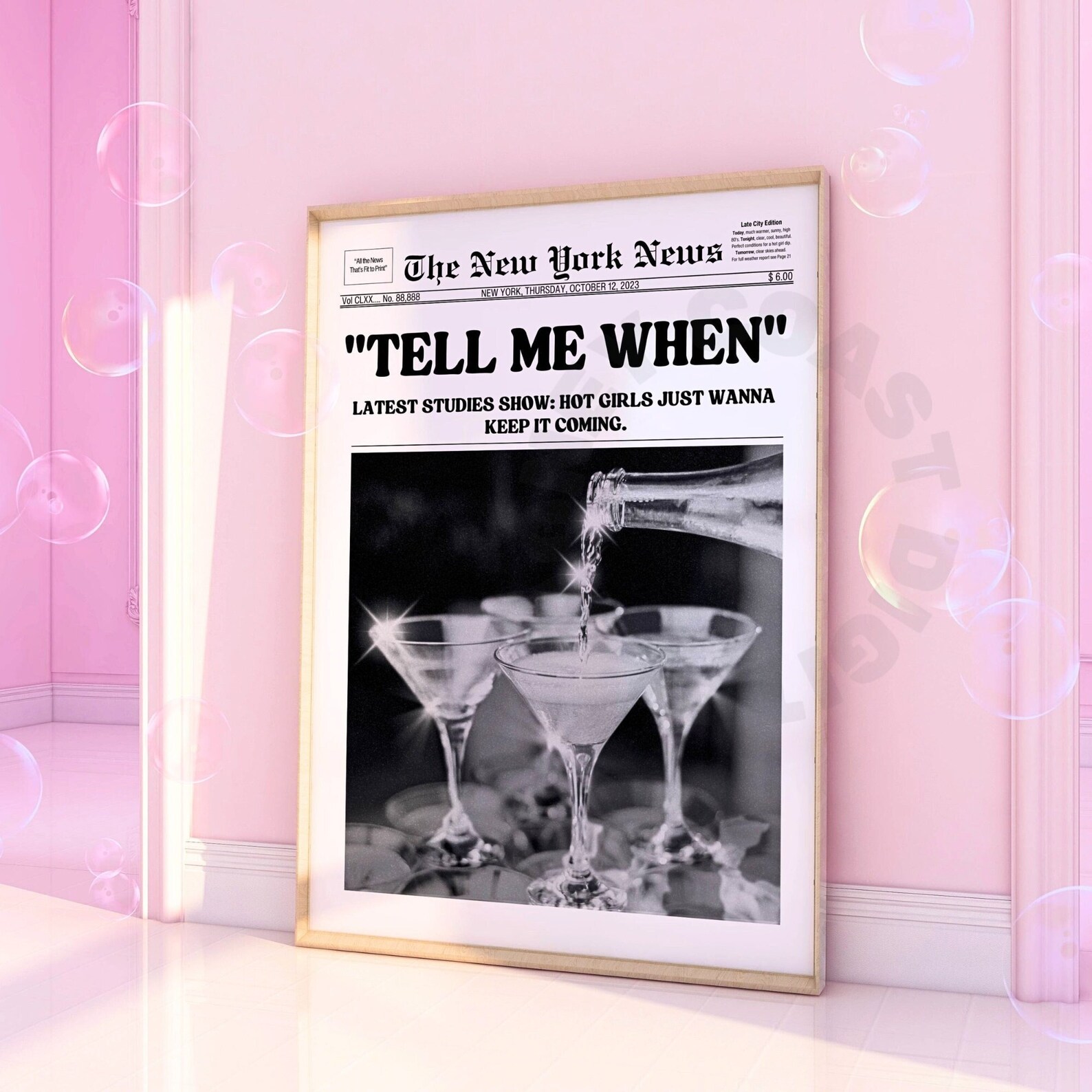 Tell Me When Retro Newspaper Digital Prints, Preppy Bar Cart Wall Art ...