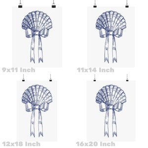 Seashell With Coastal Grandma Bow Sketch Print in Navy Blue, Trendy ...