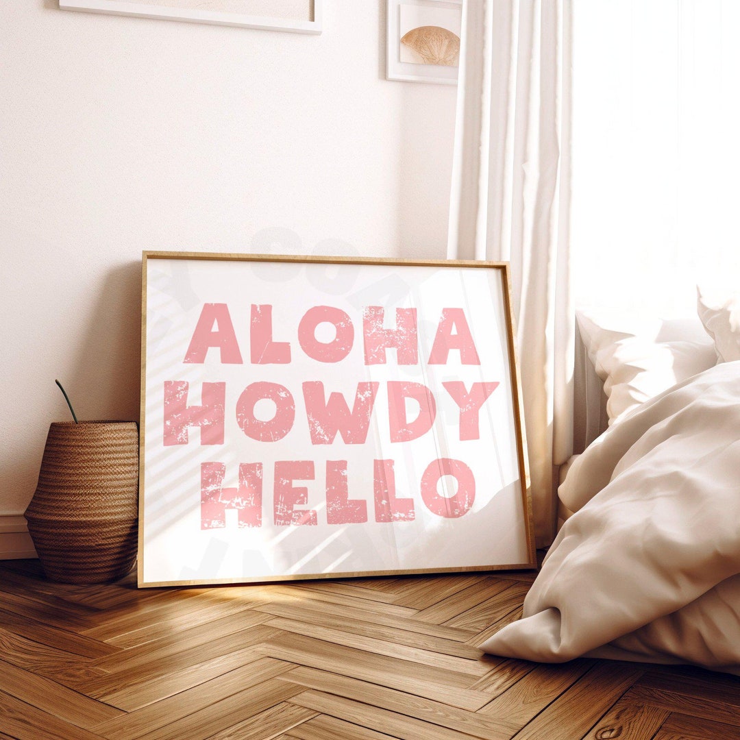 Landscape Aloha Howdy Hello Typography Digital Print in Pastel Pink ...