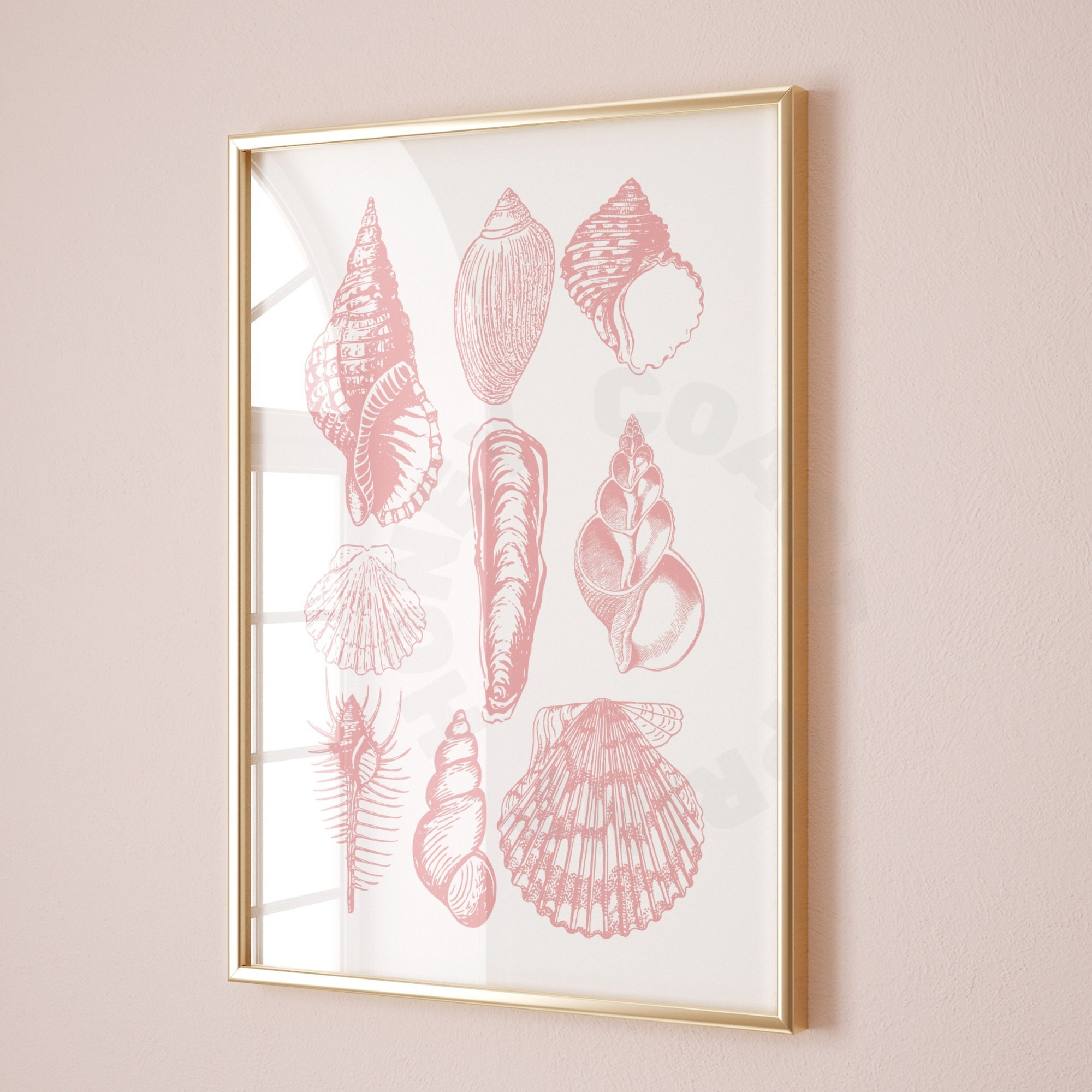 Seashell Print in Pastel Pink, Trendy Coastal Cowgirl Wall Art, Beachy ...
