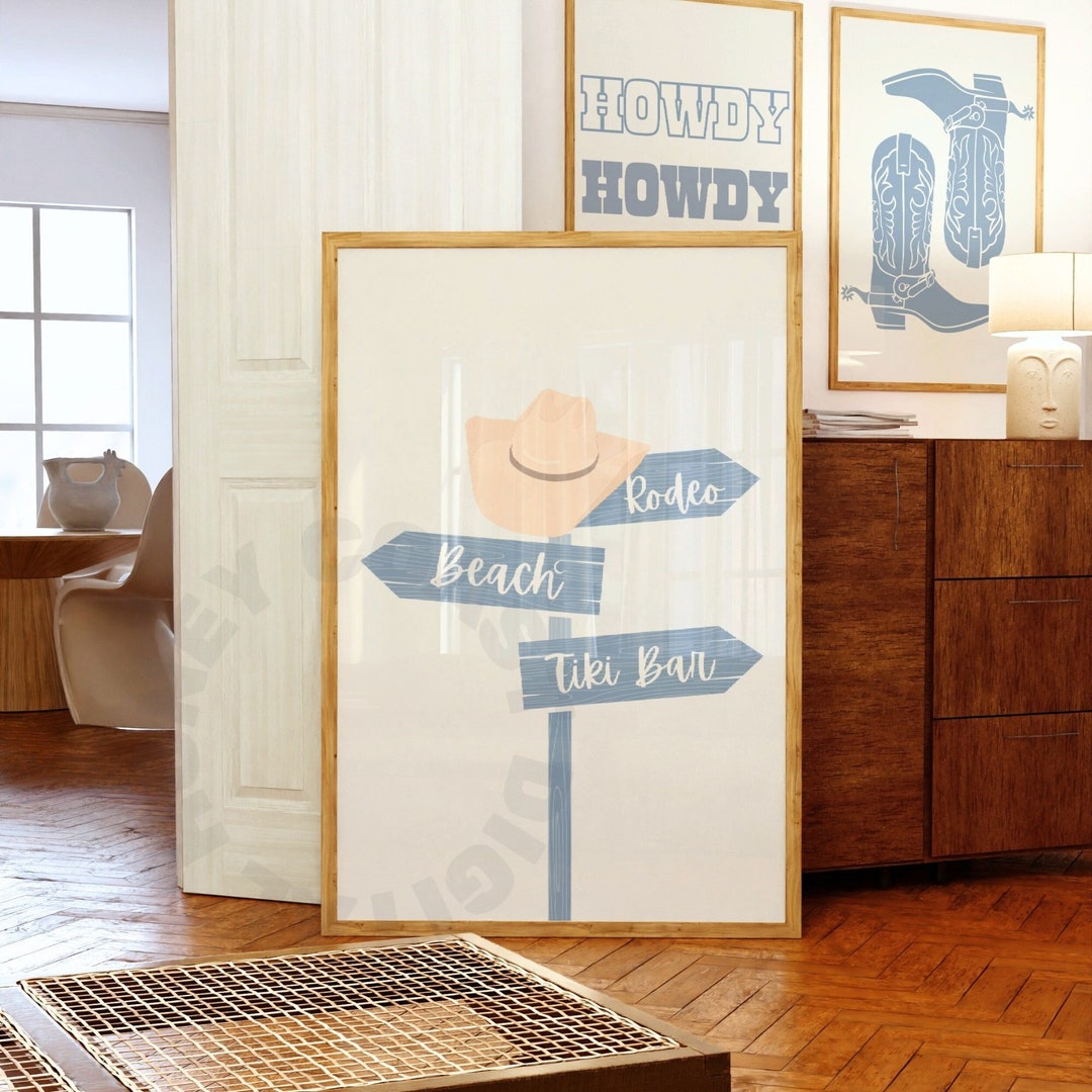 Coastal Cowgirl Digital Prints, Trendy Beachy Wall Art, Cowboy Hat ...