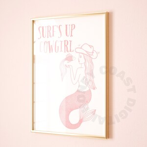 Coastal Cowgirl Digital Prints, Trendy Mermaid Cowgirl Print in Pastel ...