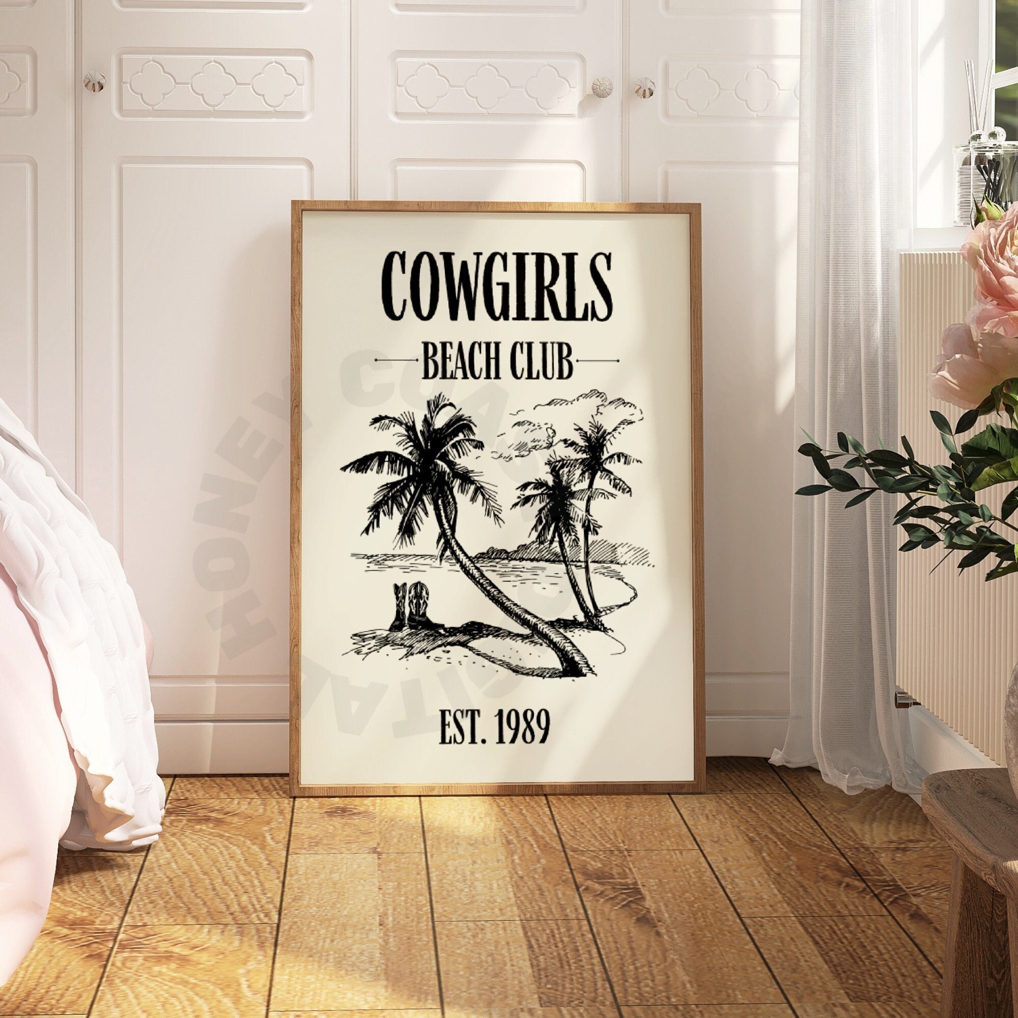Coastal Cowgirl Digital Prints, Trendy Cowgirl Beach Club Black Print ...