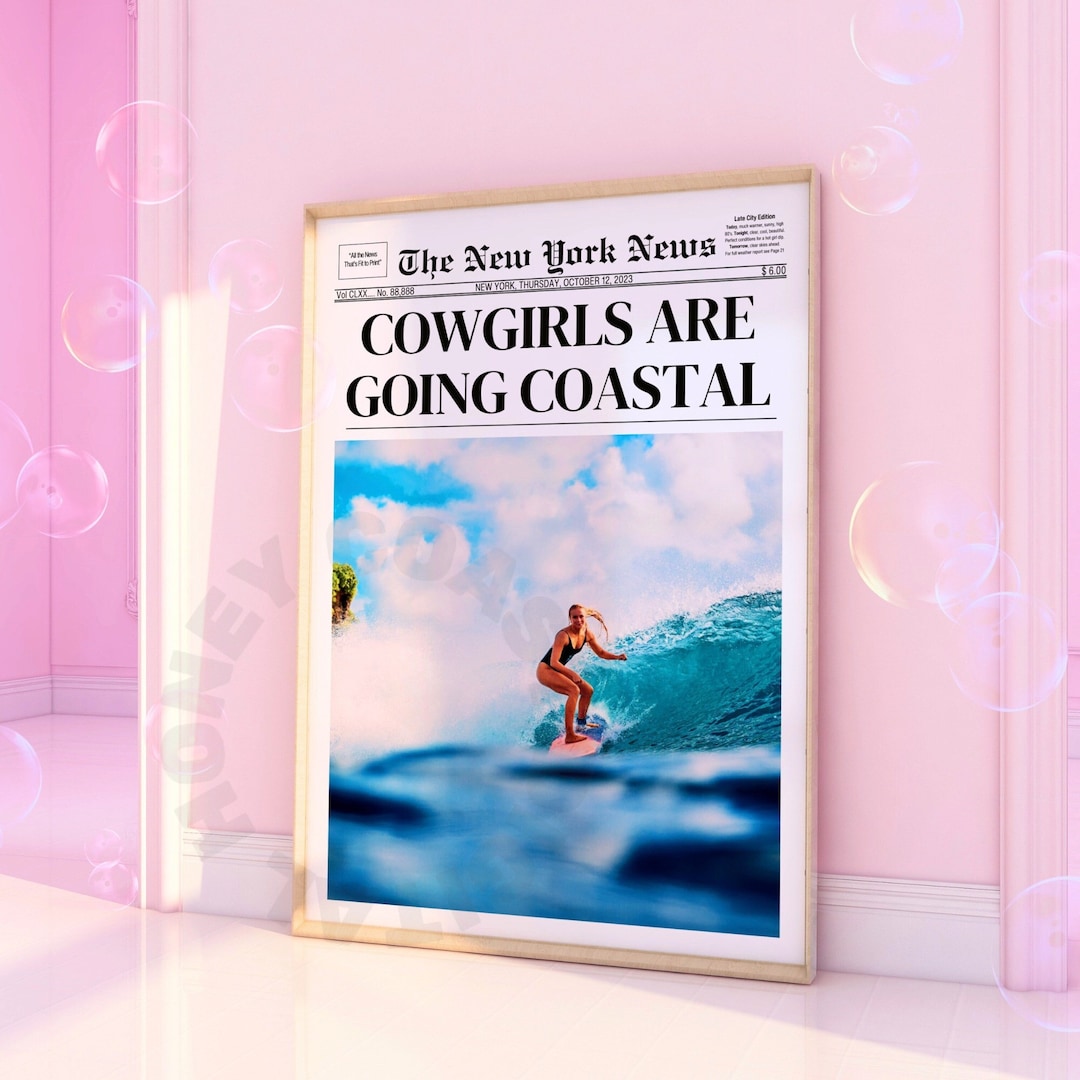 Cowgirls Are Going Coastal Newspaper Digital Print, Trendy Coastal ...