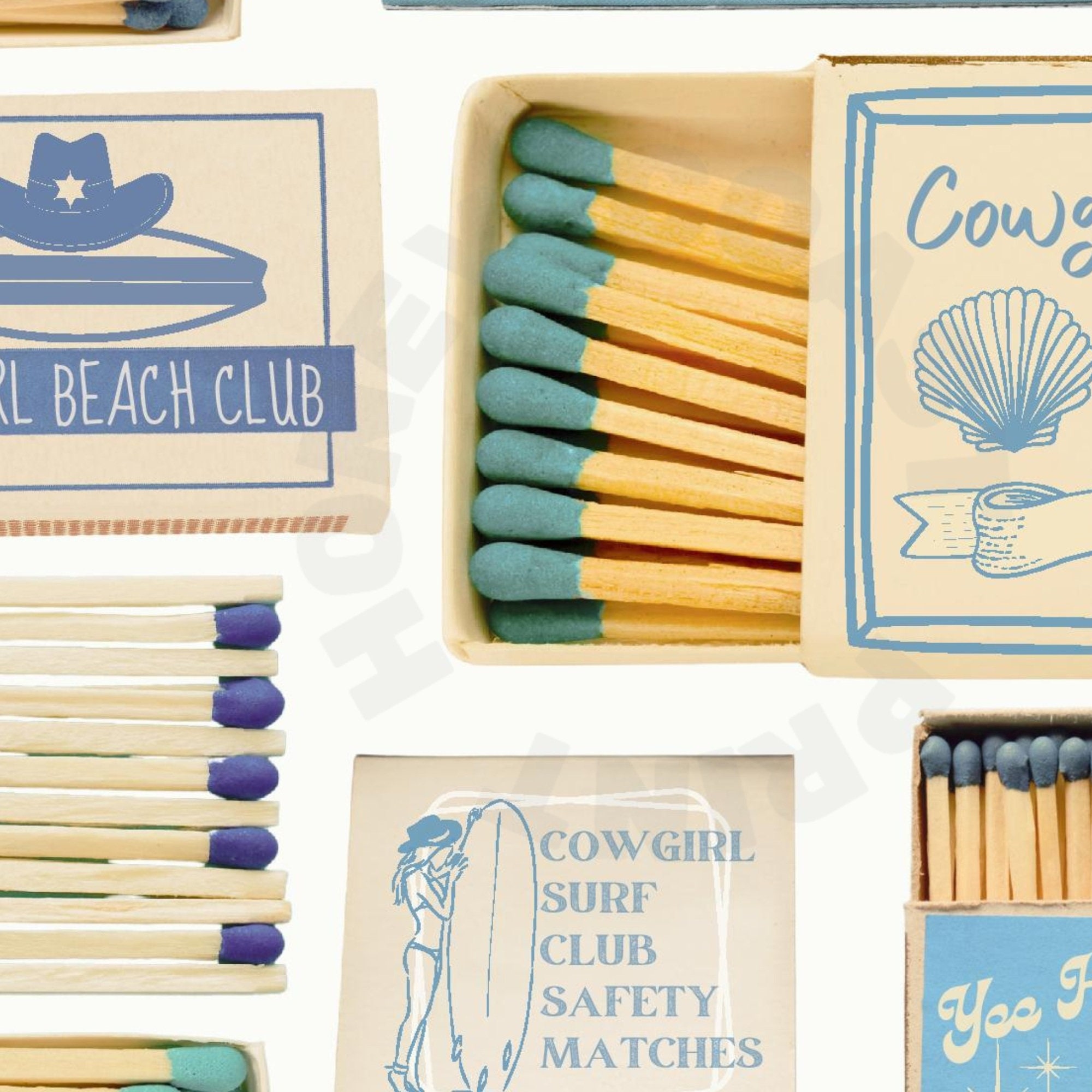 Landscape Coastal Cowgirl Vintage Matchbox Matches Print, Coastal Blue ...