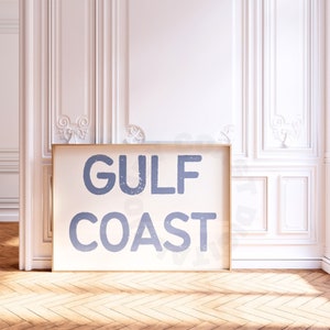 Landscape Gulf Coast Typography Digital Print in Coastal Blue, Trendy ...