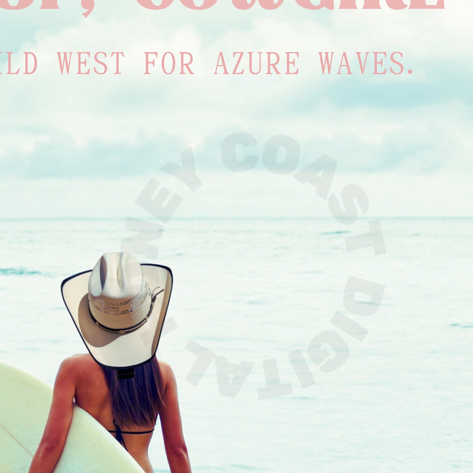 Surfs up Cowgirl Retro Newspaper Digital Print, Trendy Coastal Cowgirl ...