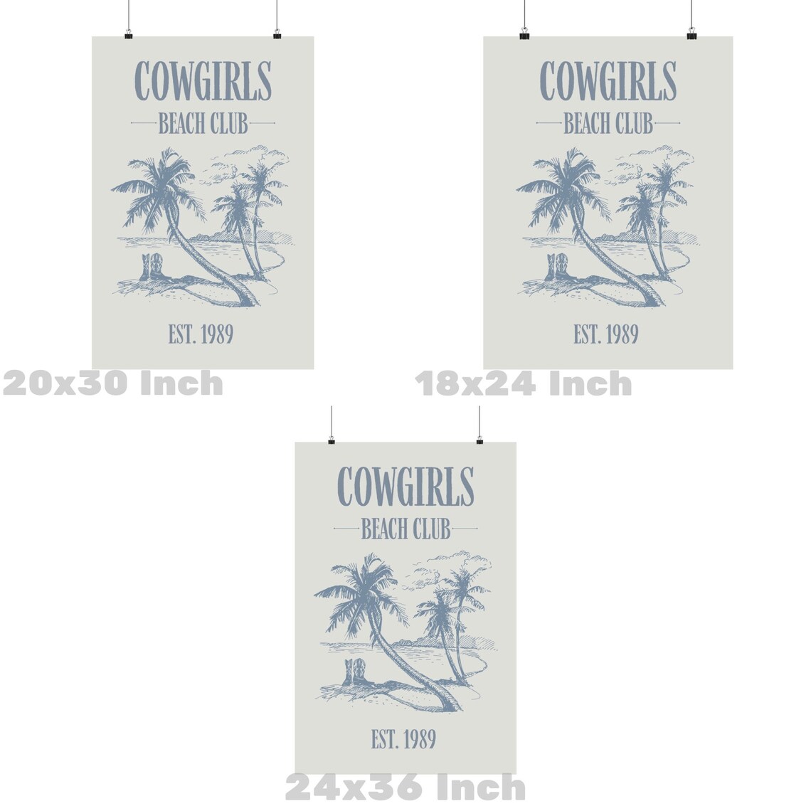 Coastal Blue Cowgirls Beach Club Est 1989 Print, Trendy Coastal Cowgirl ...
