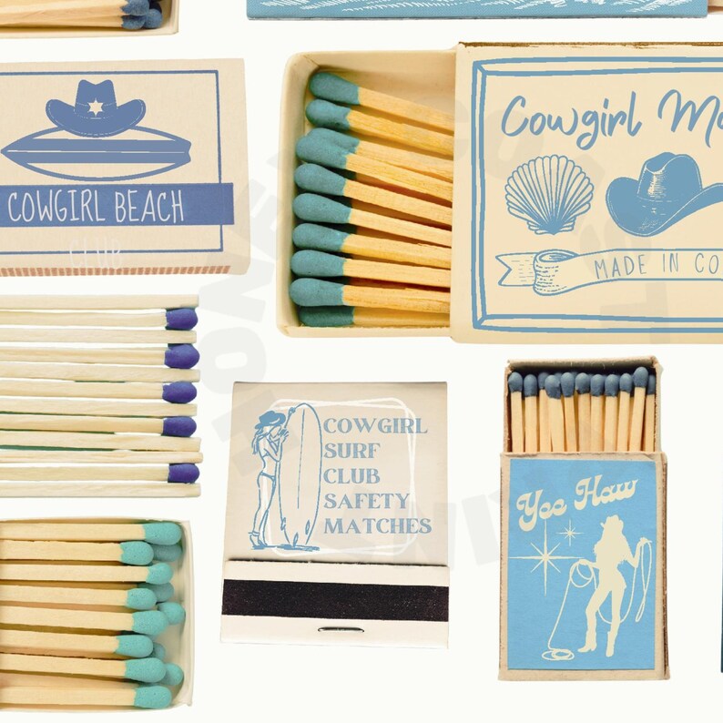 Landscape Coastal Cowgirl Vintage Matchbox Matches Print, Coastal Blue ...