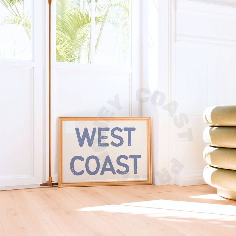 Landscape West Coast Typography Digital Print in Coastal Blue, Trendy ...