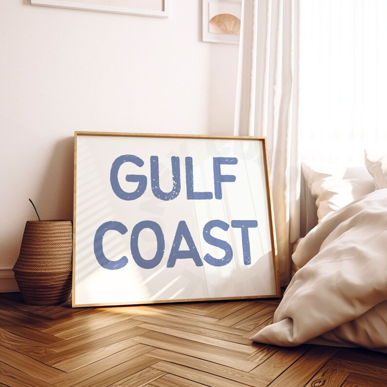 Landscape Gulf Coast Typography Digital Print in Coastal Blue, Trendy ...