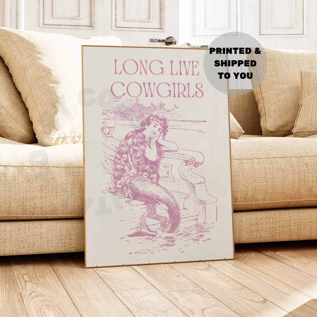 Coastal Cowgirl Poster, Trendy Mermaid Cowgirl Print in Girly Pink ...