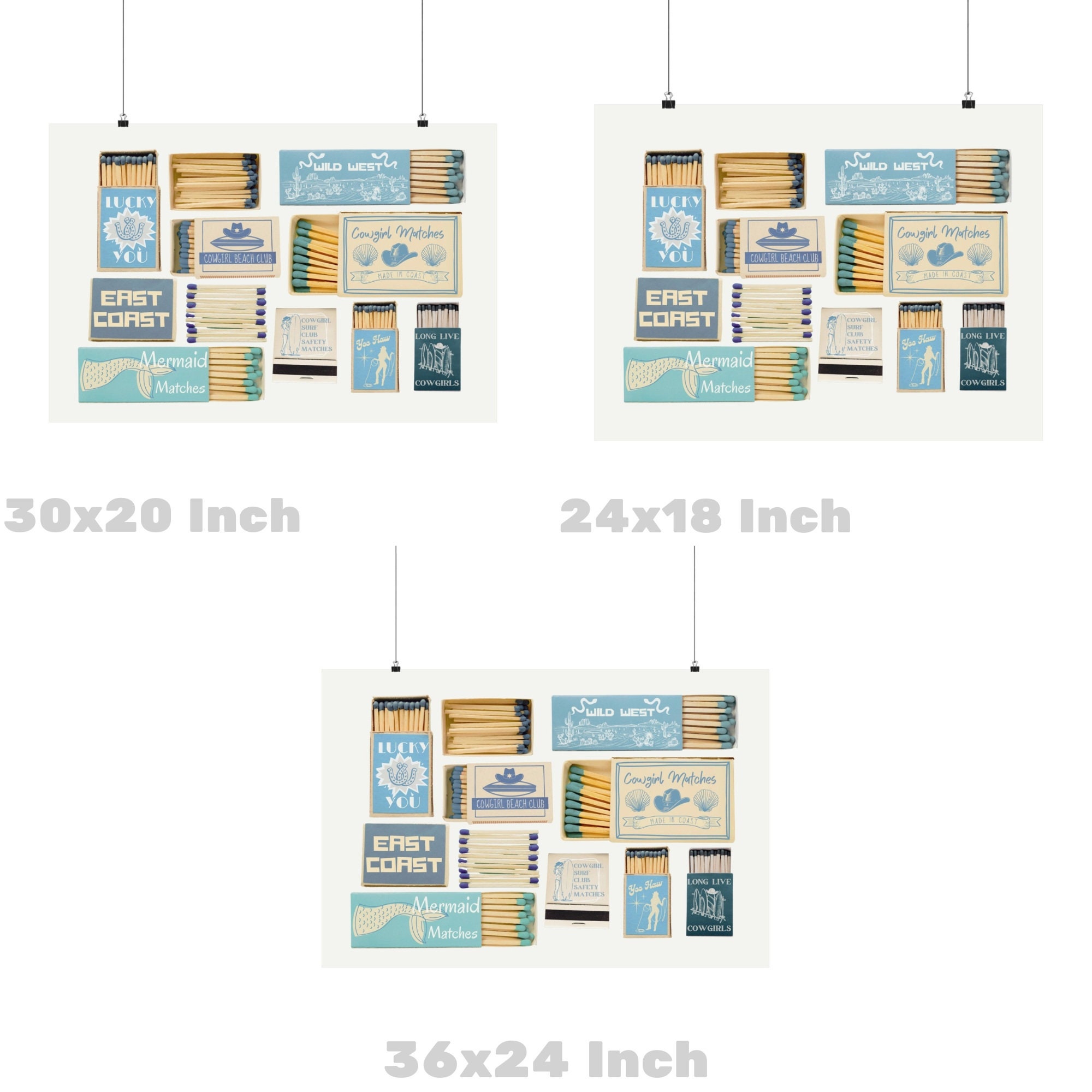 Landscape Coastal Cowgirl Vintage Matchbox Matches Print, Coastal Blue ...