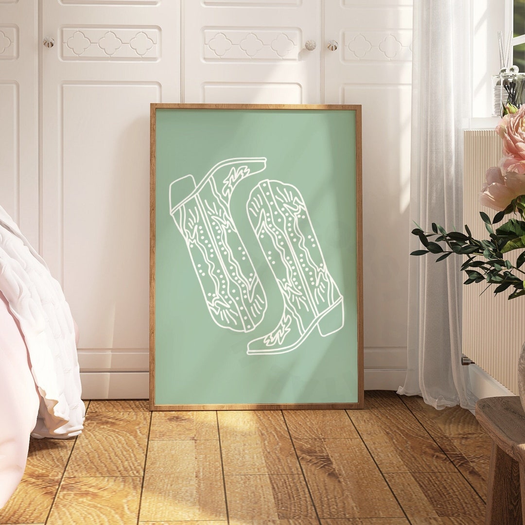 Trendy Cowboy Boot in Sage Green Digital Print, Coastal Cowgirl ...