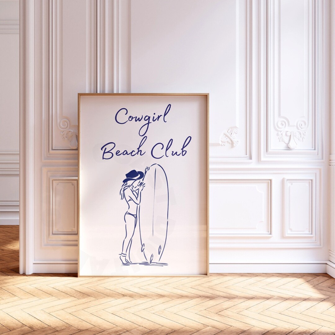 Cowgirl Beach Club Digital Print in Navy Blue, Trendy Retro Typography ...