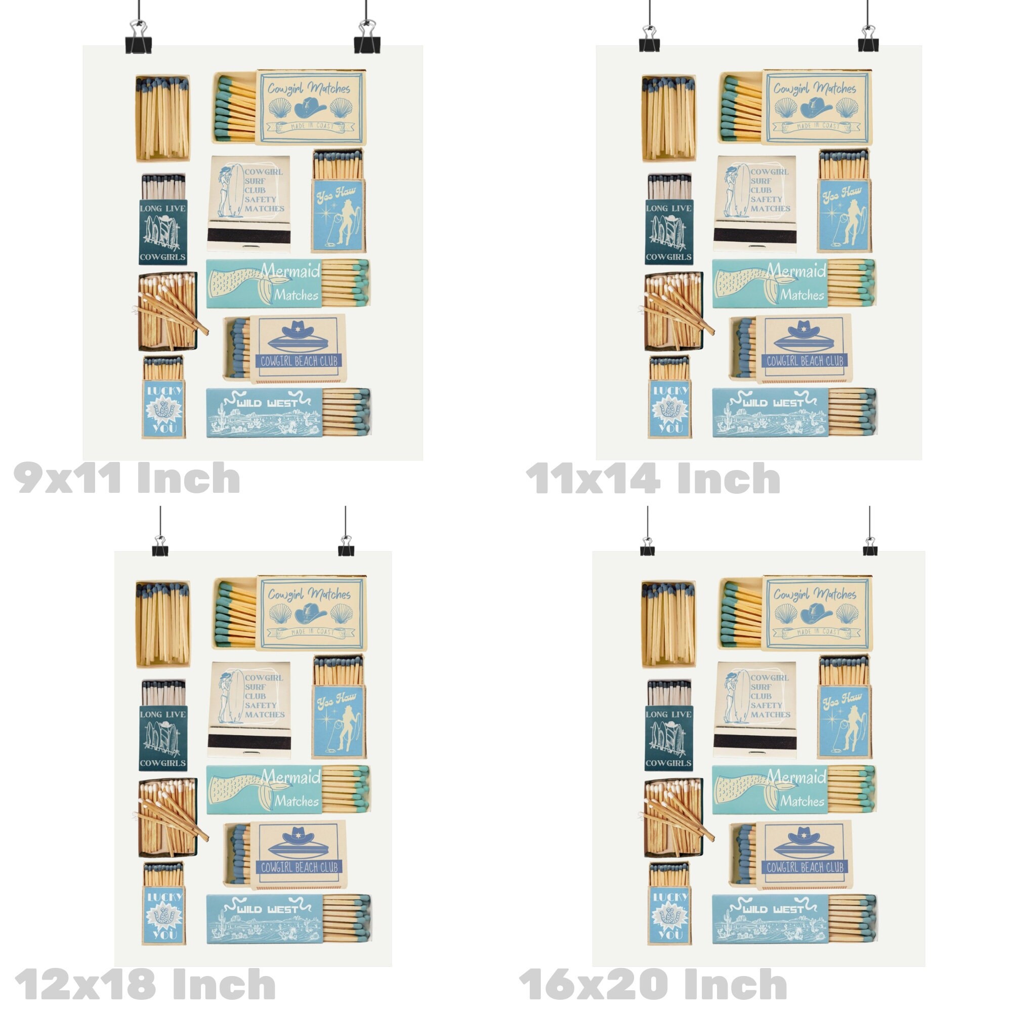 Coastal Cowgirl Vintage Matchbox Print, Coastal Blue Cowgirl Matches ...