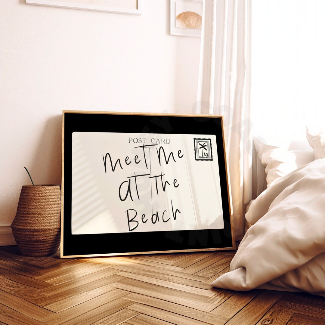 Landscape Meet Me at the Beach Typography Coastal Postcard in Monotone ...