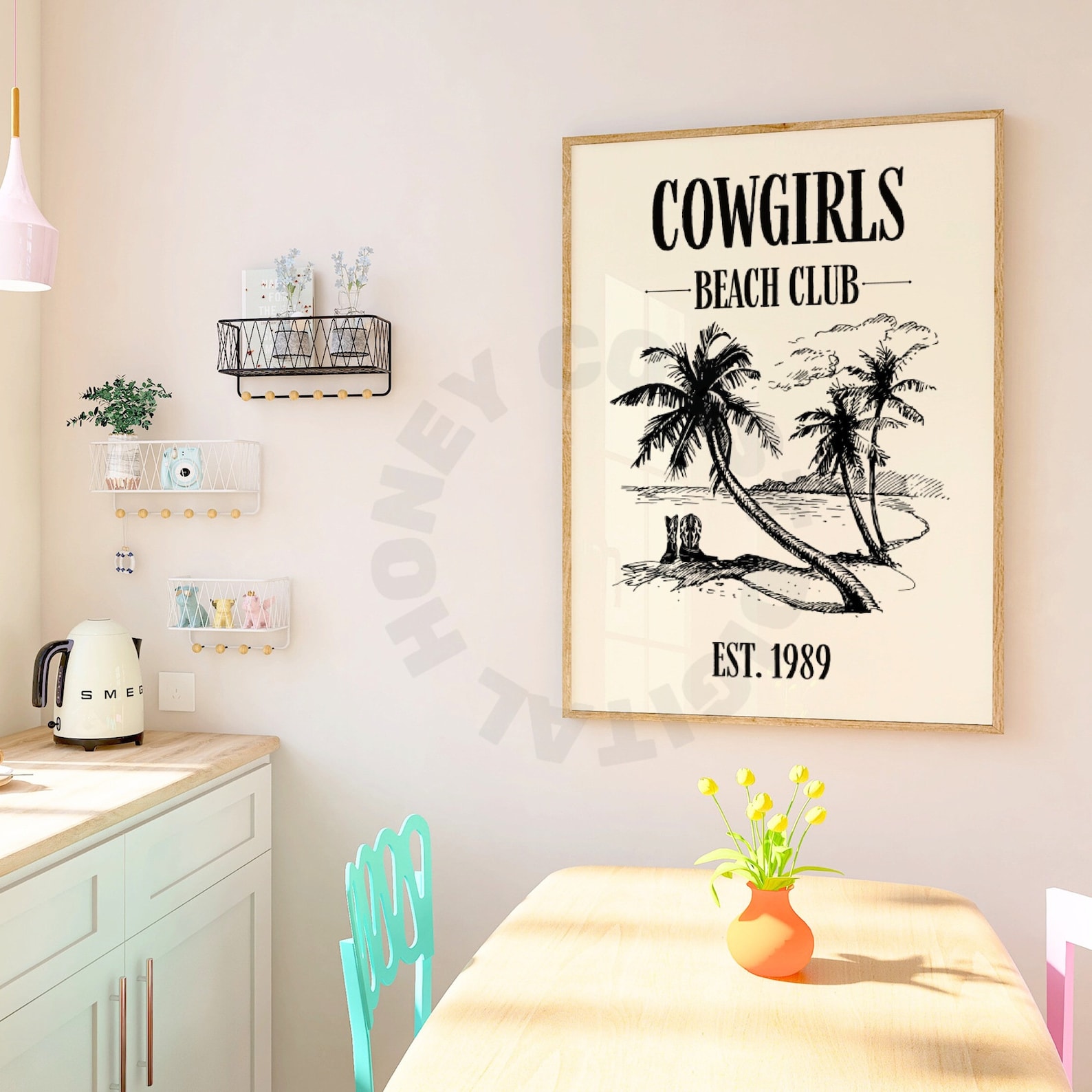 Coastal Cowgirl Digital Prints, Trendy Cowgirl Beach Club Black Print ...