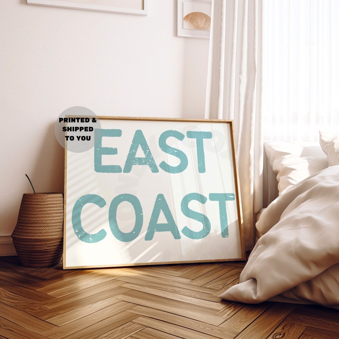 Landscape East Coast Typography Print in Seafoam Blue, Trendy Coastal ...
