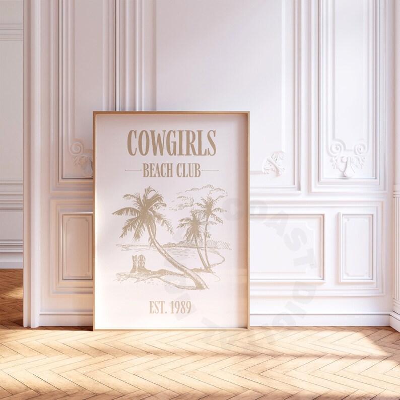 Coastal Cowgirl Digital Prints, Trendy Retro Beige Cowgirls Beach Club ...