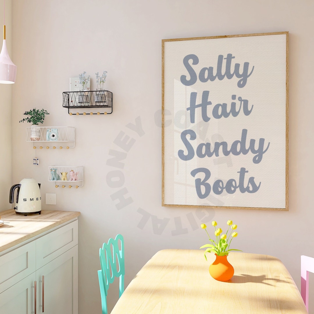 Salty Hair Sandy Boots Typography Digital Prints in Coastal Blue ...