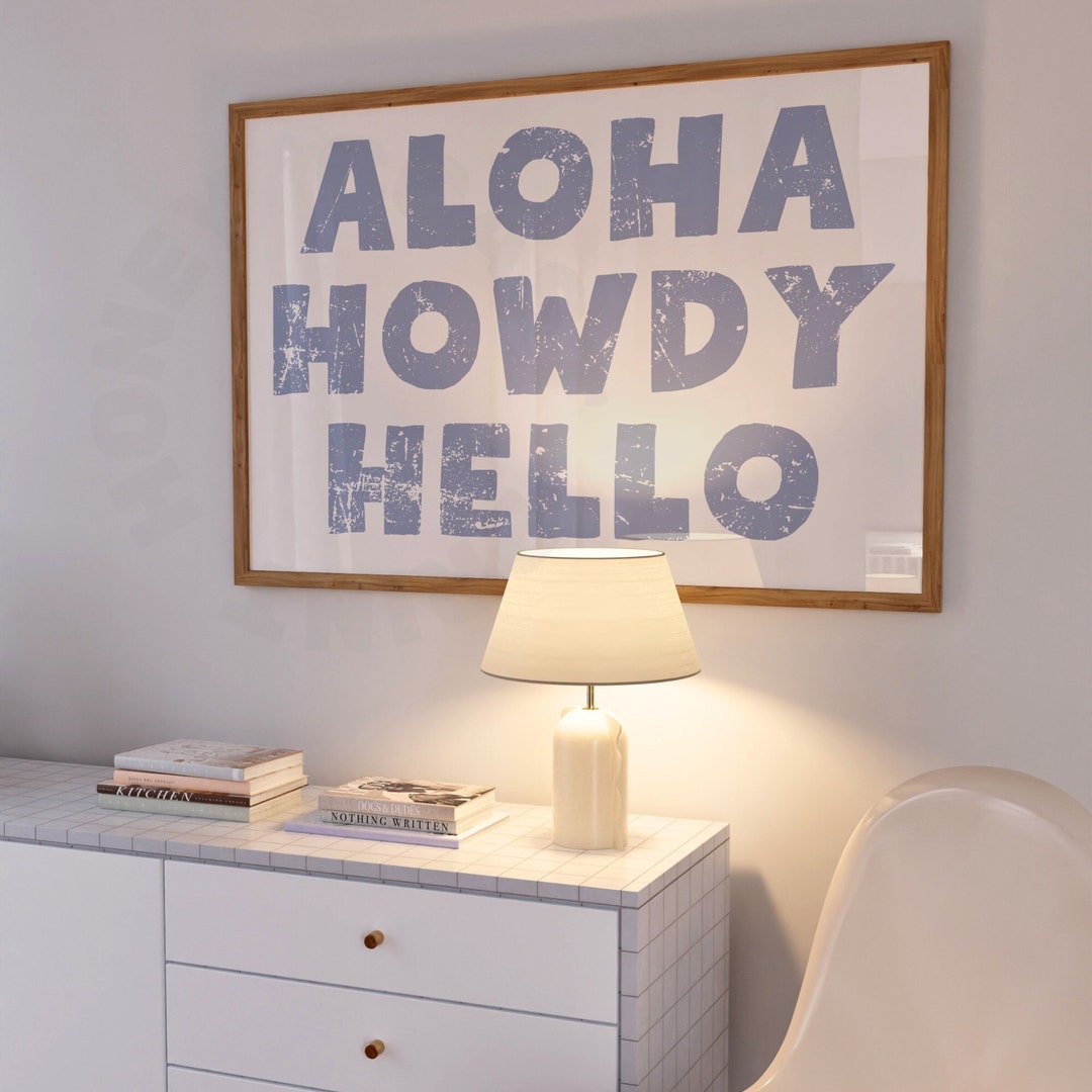 Landscape Aloha Howdy Hello Typography Digital Print in Coastal Blue ...