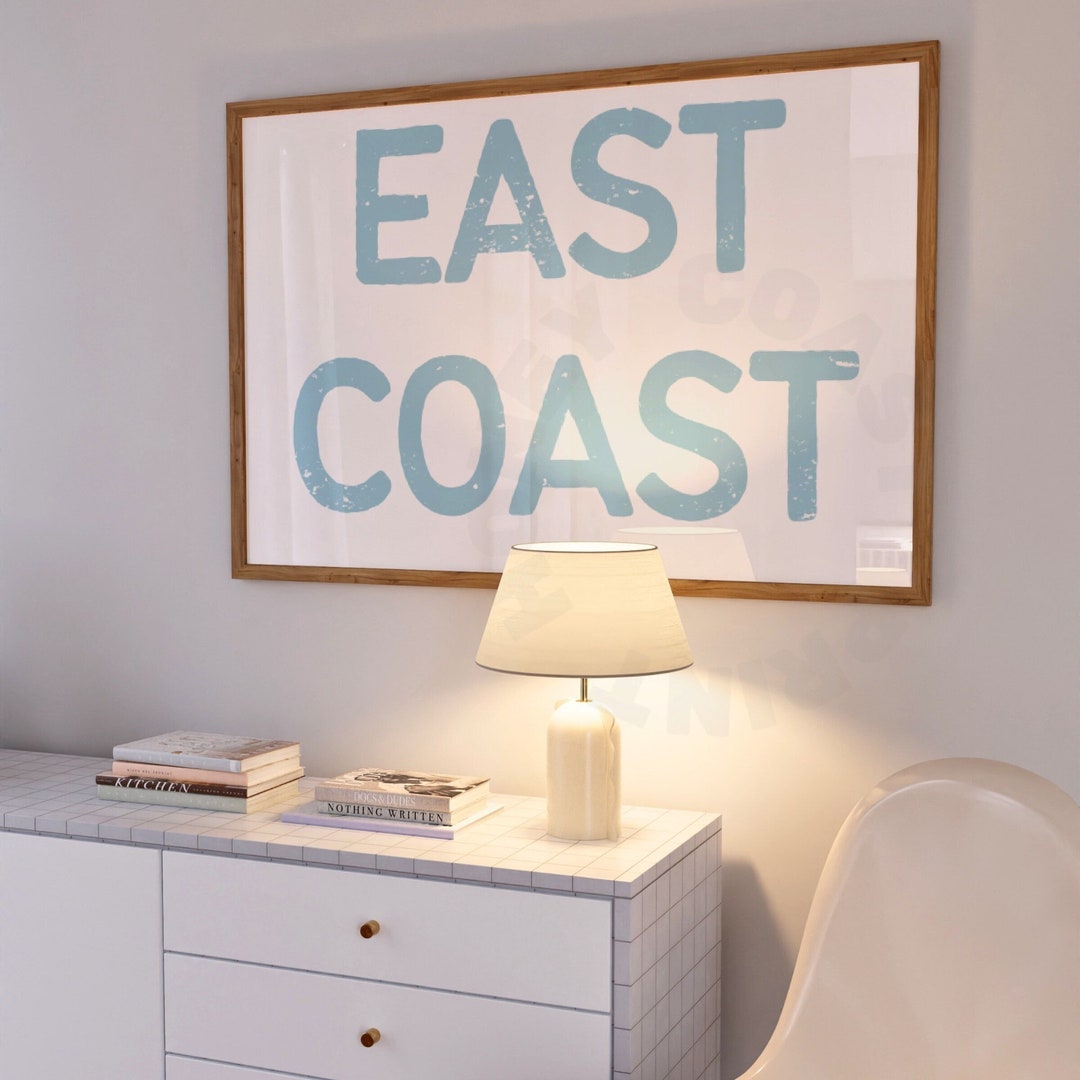 Landscape East Coast Typography Digital Print in Surf Blue, Trendy ...