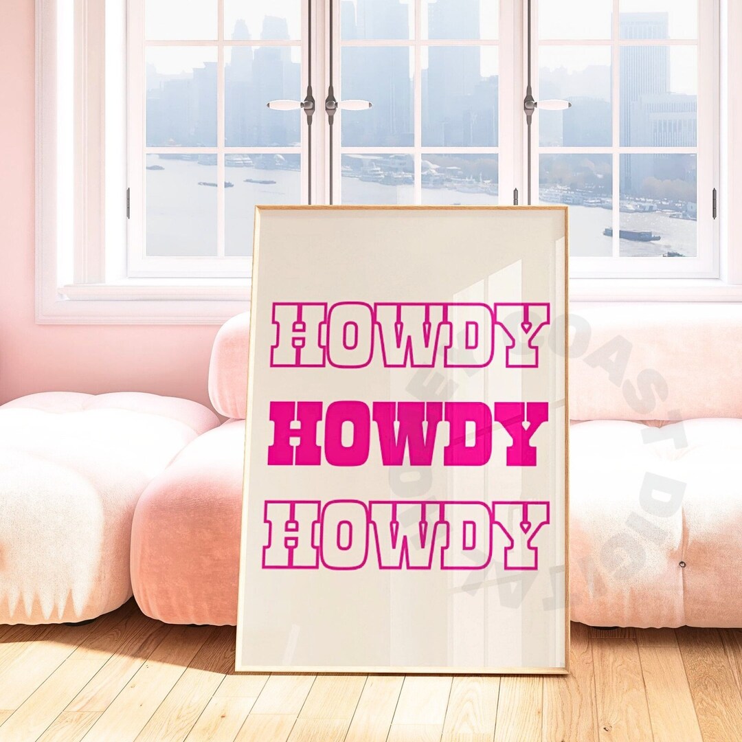 Hot Pink Howdy Howdy Howdy Typography Retro Digital Prints, Western ...