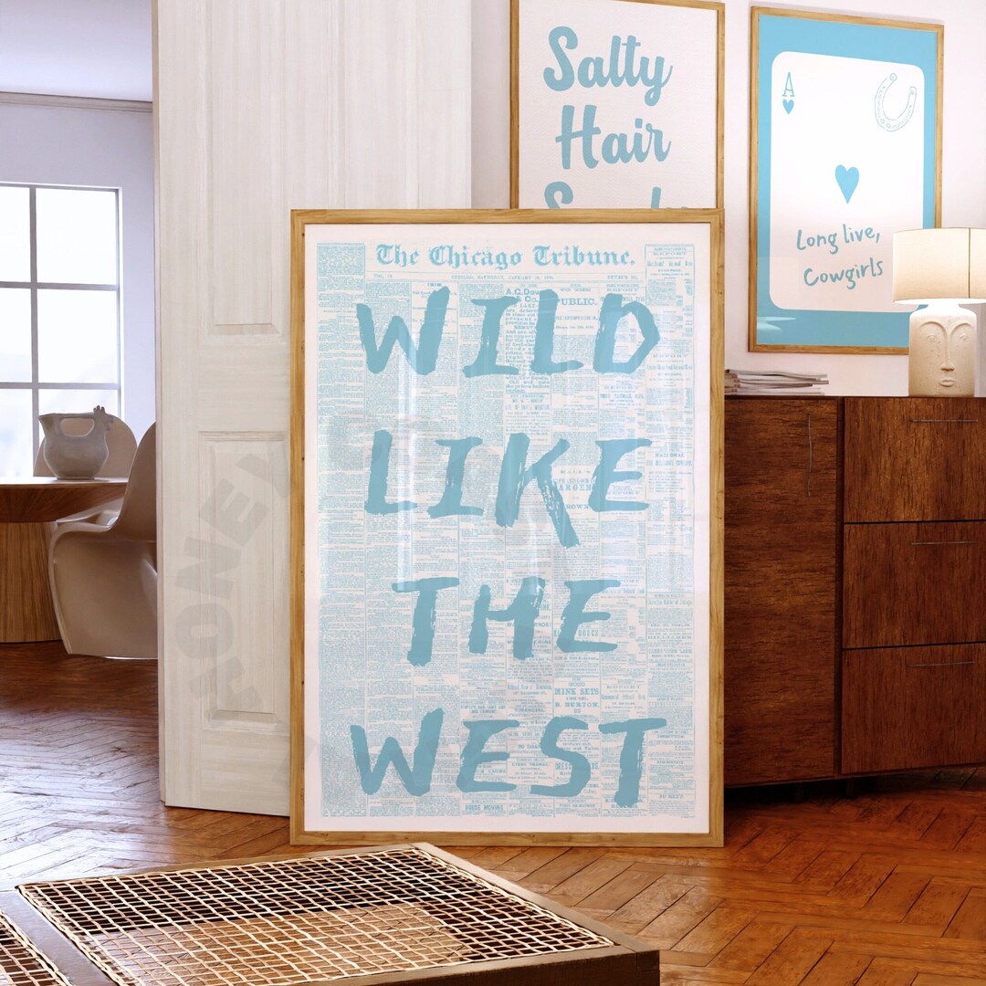 Wild Like the West Retro Newspaper Digital Print, Trendy Coastal ...