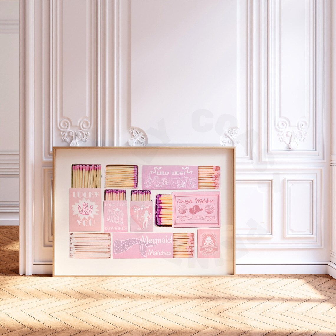 Landscape Pastel Pink Coastal Cowgirl Vintage Matchbox Matches Digital ...