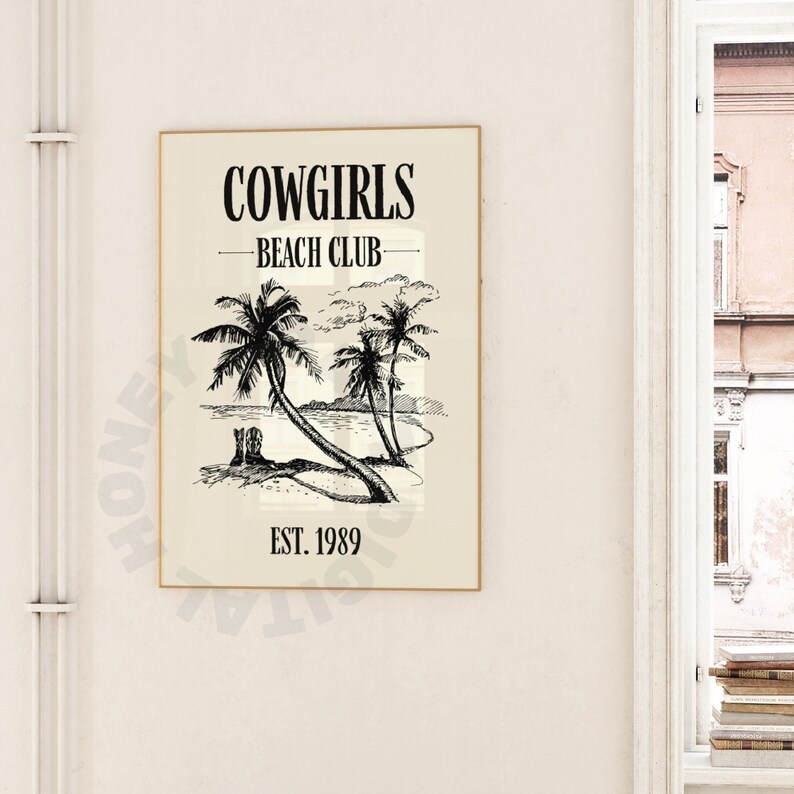 Coastal Cowgirl Digital Prints, Trendy Cowgirl Beach Club Black Print ...