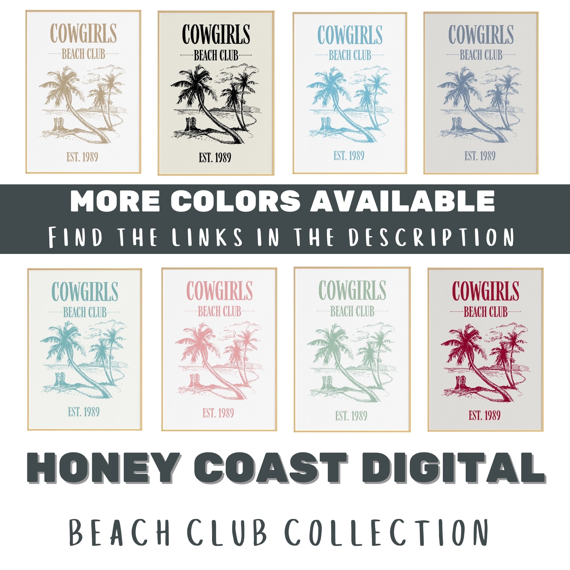 Coastal Cowgirl Digital Prints, Trendy Cowgirl Beach Club Black Print ...
