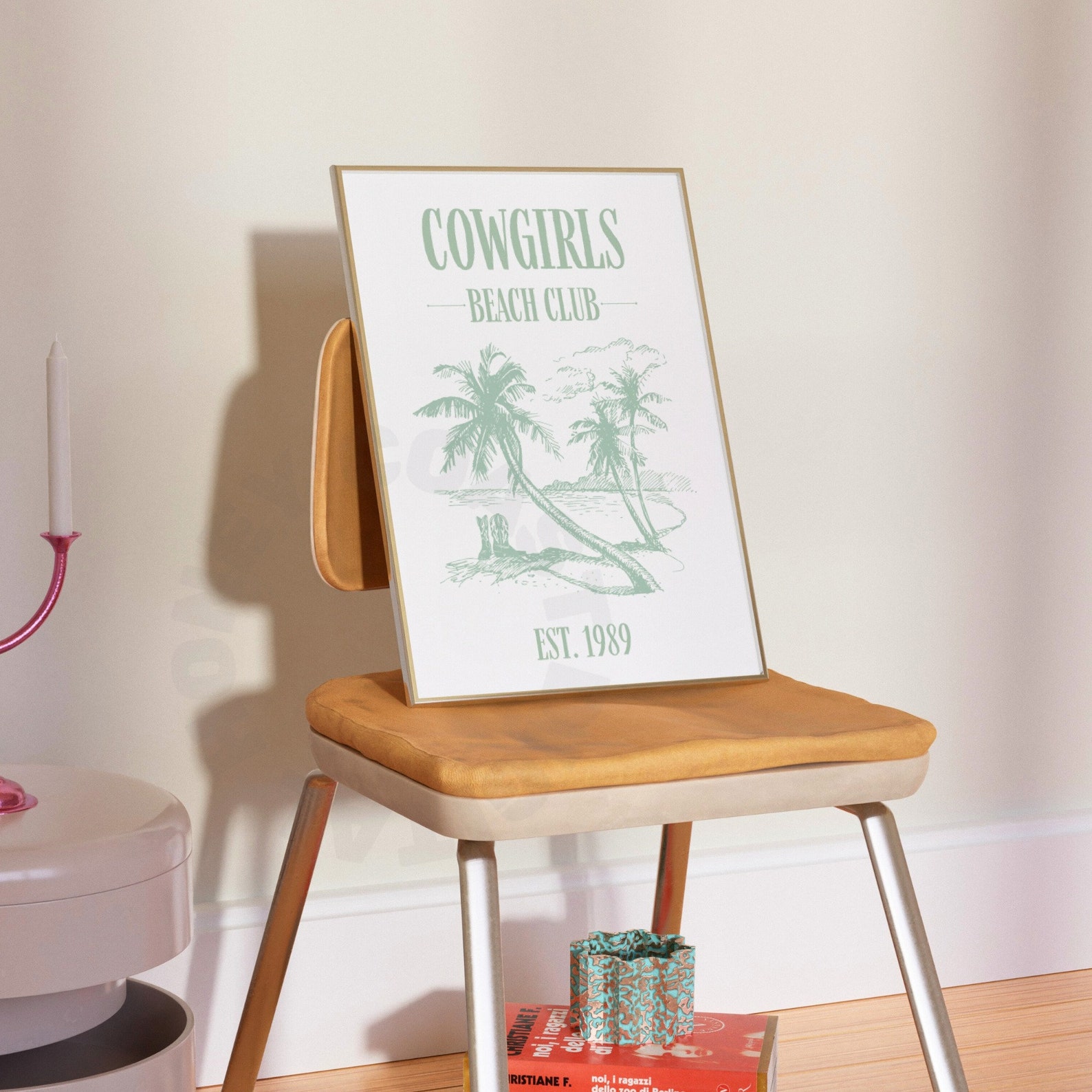 Coastal Cowgirl Digital Prints, Trendy Retro Green Cowgirls Beach Club ...