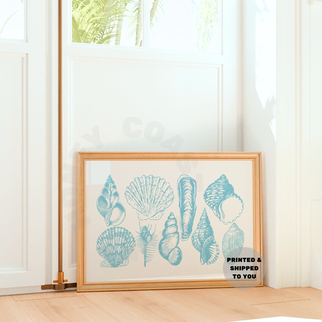 Landscape Seashells Sketch Print in Surf Blue, Trendy Coastal Cowgirl ...
