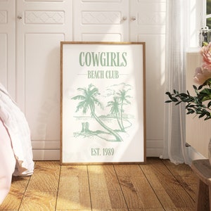 Coastal Cowgirl Print, Trendy Retro Sage Green Cowgirls Beach Club ...