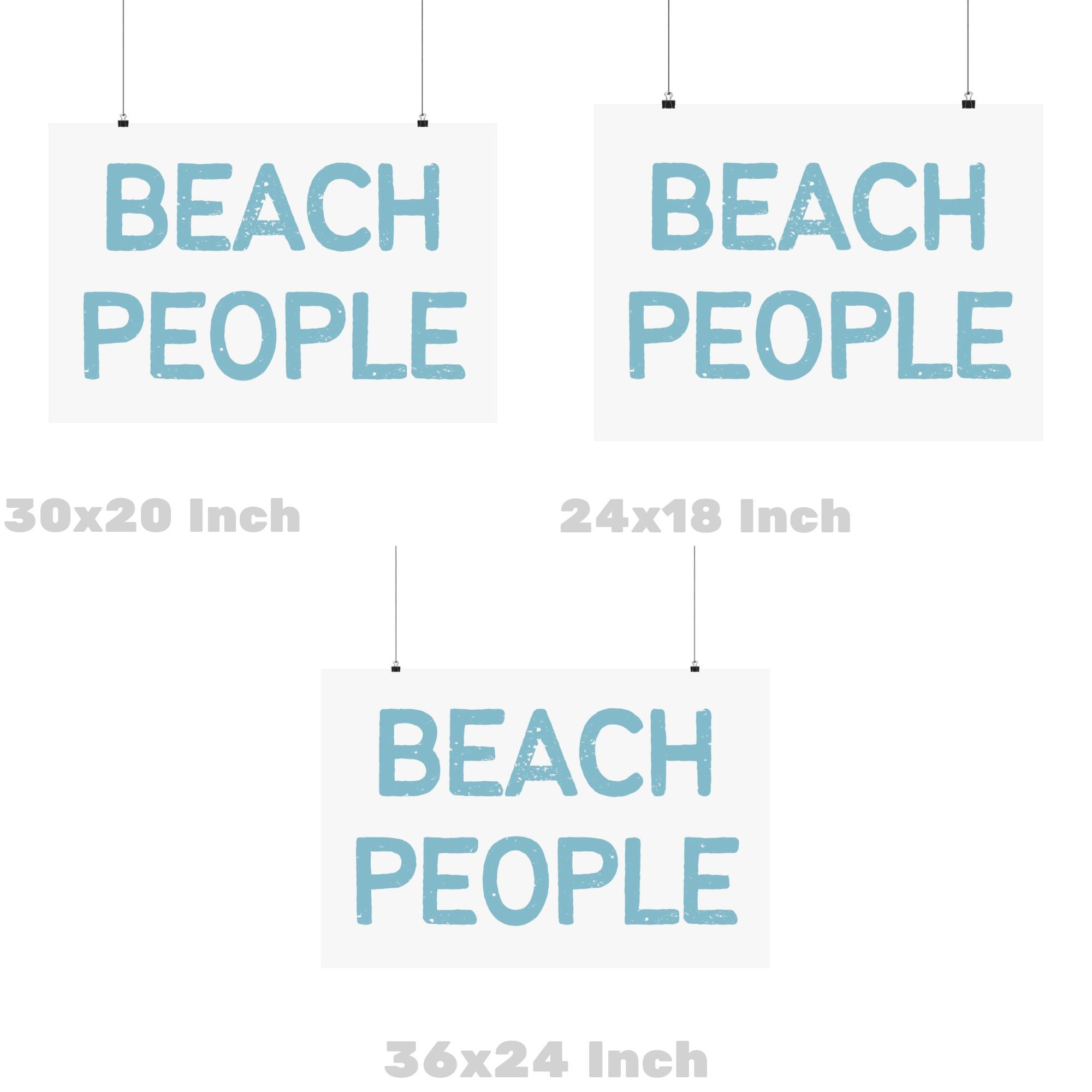 Landscape Beach People Typography Print in Surf Blue, Trendy Coastal ...