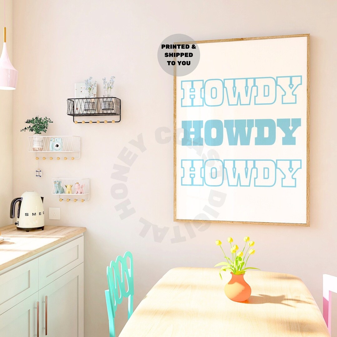 Surf Blue Howdy Howdy Howdy Typography Print, Trendy Coastal Cowgirl ...