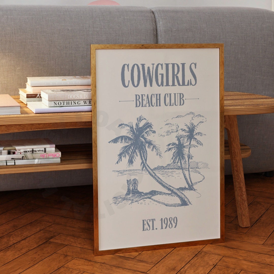 Coastal Cowgirl Digital Prints, Trendy Retro Blue Cowgirls Beach Club ...