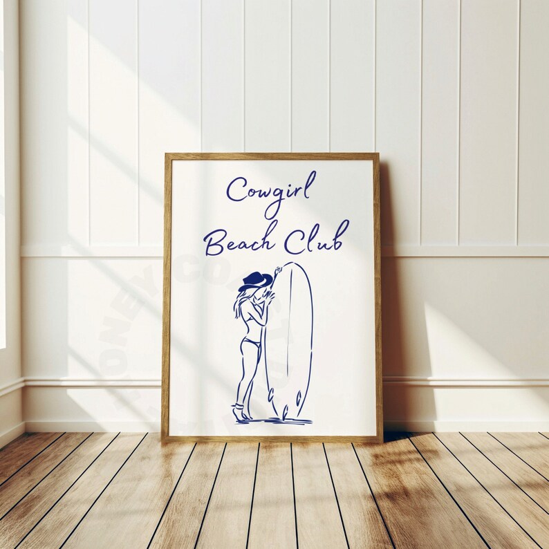 Cowgirl Beach Club Digital Print in Navy Blue, Trendy Retro Typography ...