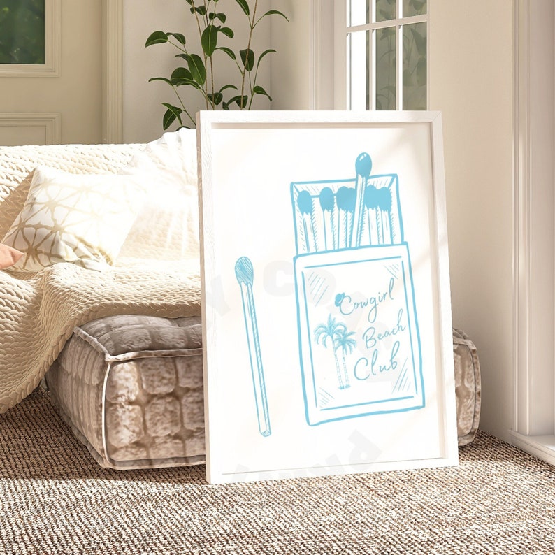 Coastal Cowgirl Beach Club Matchbox Sketch Digital Print, Trendy Surf ...