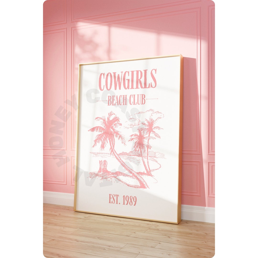 Coastal Cowgirl Digital Prints, Trendy Retro Pink Cowgirls Beach Club ...